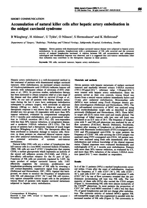 Pdf Accumulation Of Natural Killer Cells After Hepatic Artery