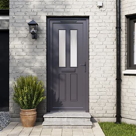 Fortia Chesil Frosted Glazed Anthracite Lh External Front Door Set H