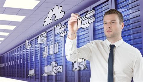Premium Photo Young Businessman Writing With Marker Against Server Room