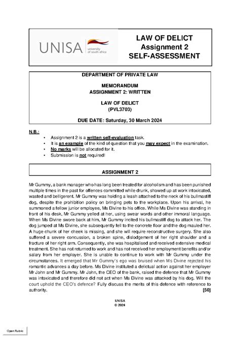 PVL Self Assessment Memo Assignment DEPARTMENT OF PRIVATE LAW