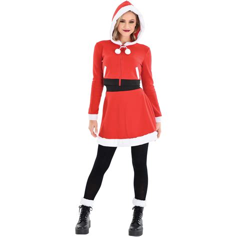 Womens Santa Claus Hooded Dress With Zipper Redwhite Assorted Sizes