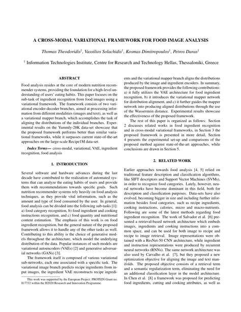 Pdf A Cross Modal Variational Framework For Food Image Analysis