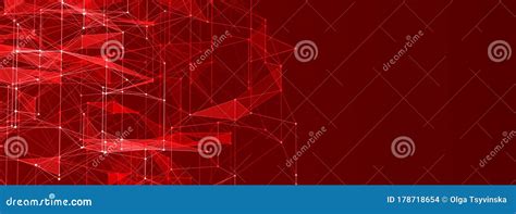 Red Abstract Polygonal Space With Connecting Dots And Lines Dark
