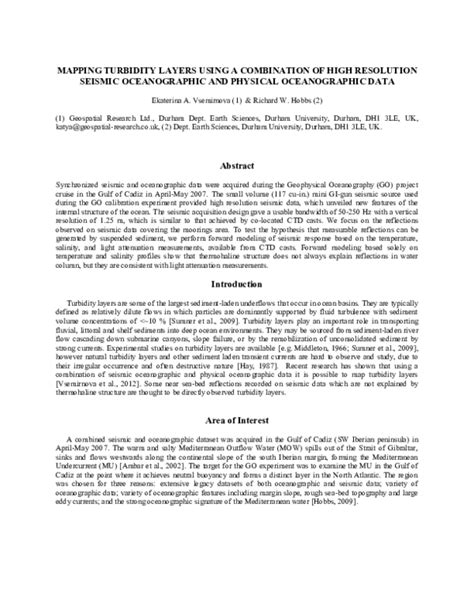 Pdf Mapping Turbidity Layers Using A Combination Of High Resolution Seismic Oceanographic And