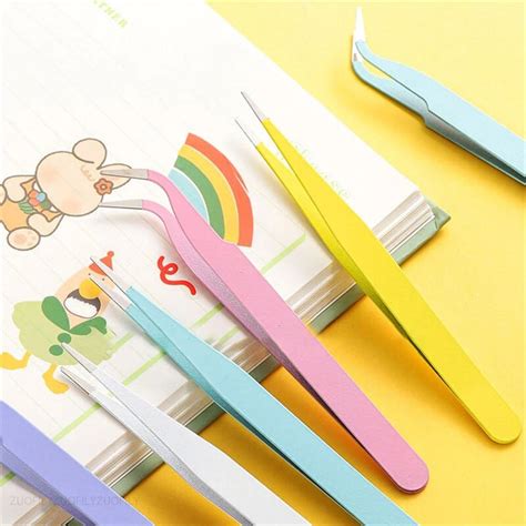 Цветни прави извити пинсети от неръждаема стомана розови сини лилави направи си сам 1 0 мм