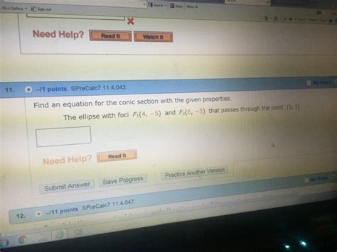 Solved Find The Equation For The Conic Section With The