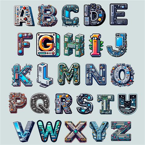 Computer Font Alphabet With Tech Design Cyber Letters As Png Etsy