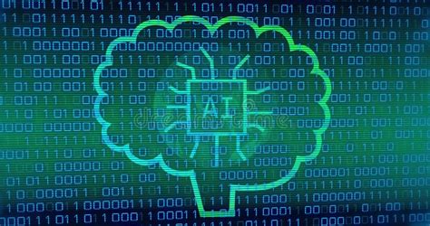 Composite Of Ai Text And Icons With Binary Coding On Dark Background Stock Illustration