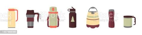 커피 병 세트 음료 물을 위한 컵의 평면 그림 차와 텀블러에 대 한 벡터 여행 머그잔 가리기에 대한 스톡 벡터 아트 및 기타 이미지 가리기 개념 개체 그룹 Istock
