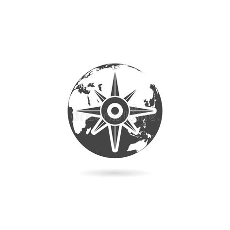 World Globe With Compass Icon With Shadow Stock Vector Illustration