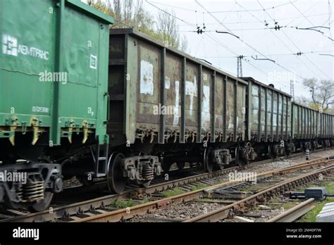 Heavy Industry Heavy Freight Railway Loading Metal Wagons Pass Along