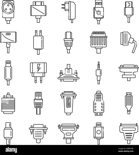 Adapter Connector Icons Set Outline Set Of Adapter Connector Vector