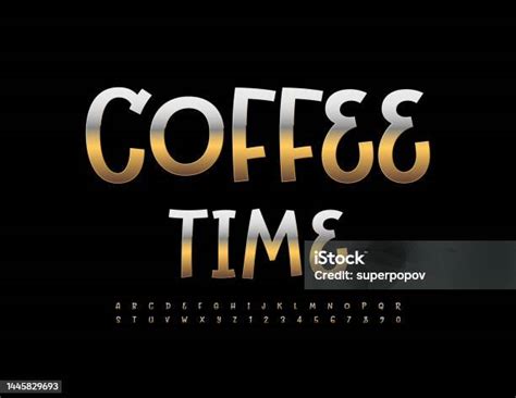 벡터 세련 된 기호 커피 타임입니다 트렌디 한 금속 알파벳 문자와 숫자 세트 컴퓨터 글자에 대한 스톡 벡터 아트 및 기타 이미지