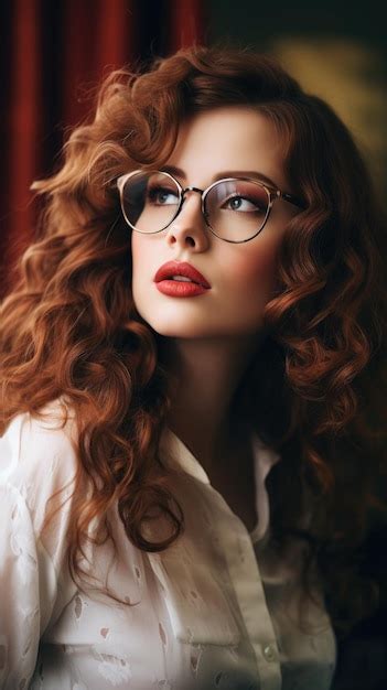 Mujer Llevando Anteojos Largo Pelo Rizado Foto Premium