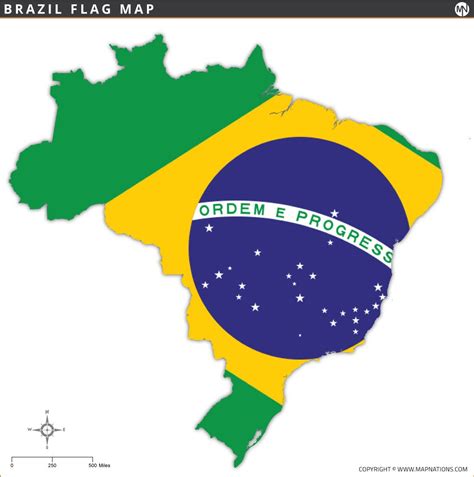 Brazil Outline Map National Flag Design And Geographic Borders