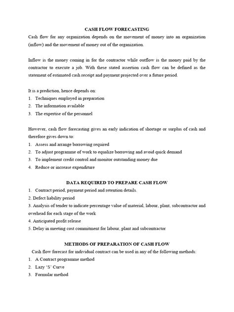 Cash Flow Forecasting Pdf Forecasting Cost