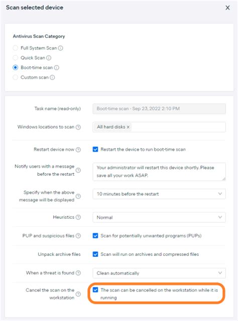 Disabling Boot Time Scan When Canceling Is Disabled