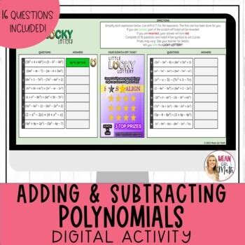 Adding And Subtracting Polynomials Digital Activity By Mean Girl Math