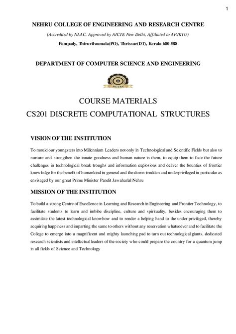 Discrete Computational Structures Notes Part NEHRU COLLEGE OF ENGINEERING AND RESEARCH