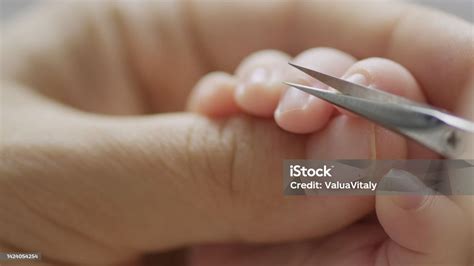 어머니는 새로 태어난 아기의 손톱을 자릅니다 유아 손톱이 잘리는 매크로 샷 손톱 클리핑 클로즈업 샷 어린이 하이게인 루틴 2명에 대한 스톡 사진 및 기타 이미지 Istock