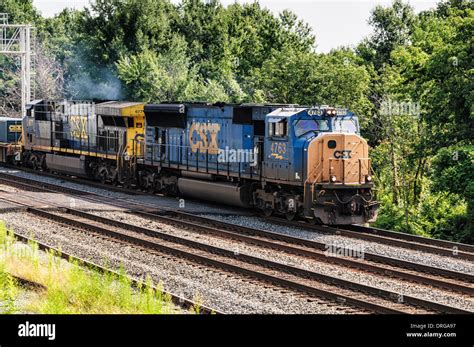 Csx Locomotives Emd Sd70mac No 4763 And Ge Cw44 6 No 677 On Intermodal Freight Duty Passing