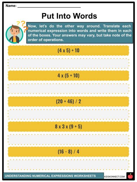 understanding numerical expressions facts and worksheets