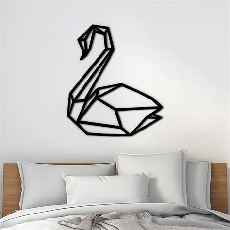 Сучасна картина на стіну в спальню Woodyard декоративне панно з дерева Лебідь Геометрія