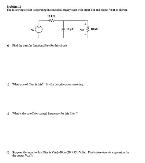 solved the following circuit is operating in sinusoidal
