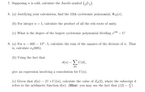 solved 7 supposing n is odd calculate the jacobi symbol