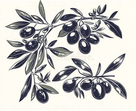 vintage modern sketch of olive branch set stock image image of summer leaf 340470665