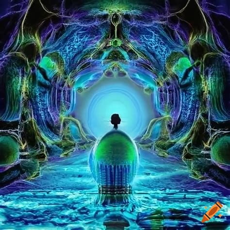 Illustration Of A Surreal World With Holographic Navigation And