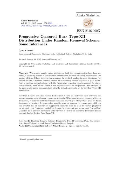 Pdf Progressive Censored Burr Type Xii Distribution Under Random