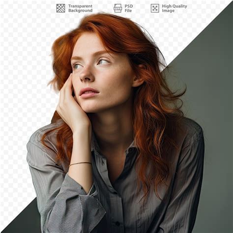Una Mujer Pelirroja Est Sentada Frente A Una Foto De Una Mujer Archivo Psd Premium