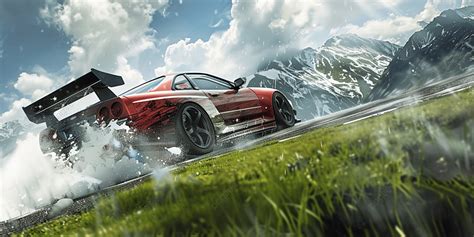 푸른 잔디와 눈밭으로 둘러싸인 도로를 달리는 선명한 빨간 자동차 맑은 하늘이 있는 땅 빨간색 자동차 도로 배경 일러스트 및 사진 무료 다운로드 Pngtree