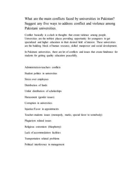 Final Assignment Conflicts Faced By Universities In Pakistan Docx