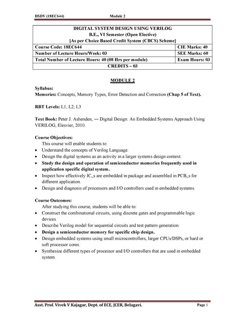 Module 2 Dsdv Notes Digital System Design Using Verilog B Vi Semester Open Elective As