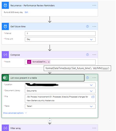 solved sending reminder emails using date stored in excel power platform community