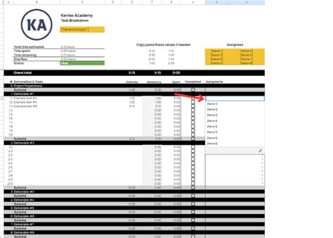 Template Project Breakdown Sheet Kevlex Academy