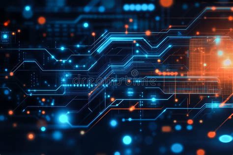 A Computer Circuit Board With Blue And Orange Lights Stock Illustration Illustration Of Lights