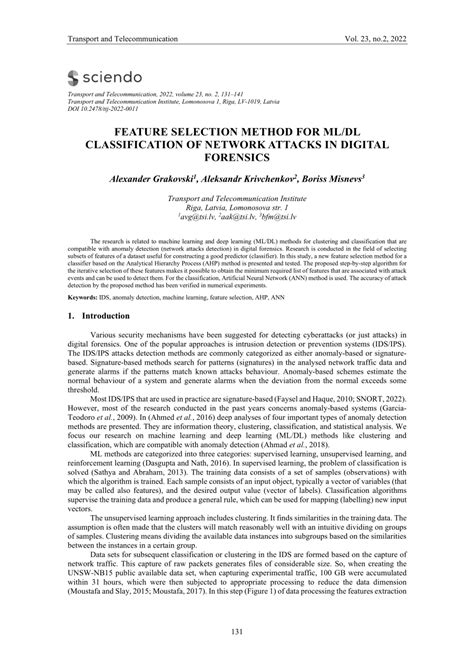 Pdf Feature Selection Method For Mldl Classification Of Network Attacks In Digital Forensics