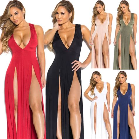 New Celebrity Deep V Neck Long Dress Women Sexy Long Dress High Slit