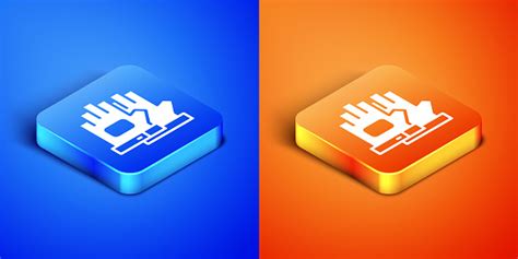 파란색과 주황색 배경에 격리된 등색 장갑 아이콘입니다 익스트림 스포츠 스포츠 장비 정사각형 버튼입니다 벡터 3차원 형태에 대한 스톡 벡터 아트 및 기타 이미지 Istock