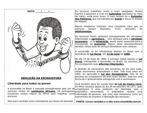 A Arte De Educar Atividades Libertação Dos Escravos