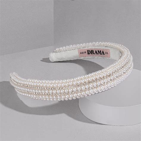 Pearls And Crystal Puff Hair Band White Hair Drama Company
