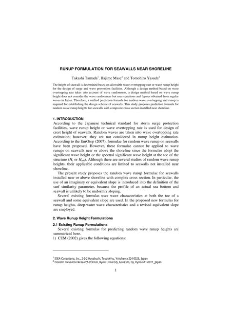 Pdf Runup Formulation For Seawalls Near Shoreline