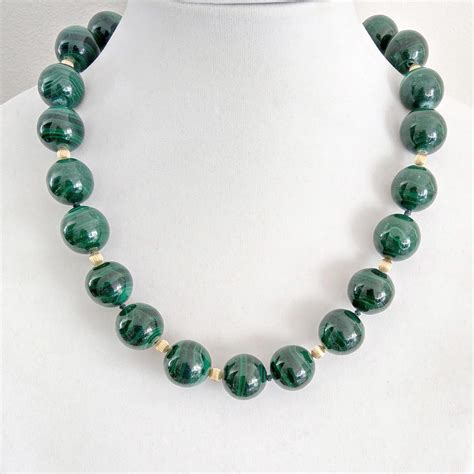 Decadent Jewels Malachite Polished High Grade Spheres Gold Necklace For