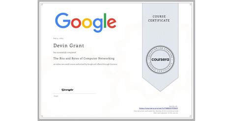 Devin Grant On Linkedin Completion Certificate For The Bits And Bytes Of Computer Networking
