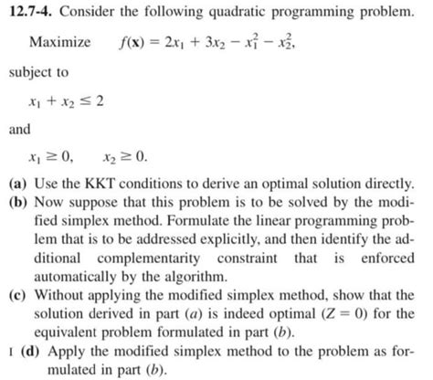 Solved Consider The Following Quadratic Programming Chegg