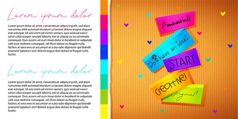 동기 부여와 창조적 인 아이디어의 개념 골판지 배경에 여러 가지 색상의 스티커가 붙어 있으며 텍스트를위한 공간이있는 하트가 있습니다 온라인 주문 웹 페이지 앱 디자인을위한