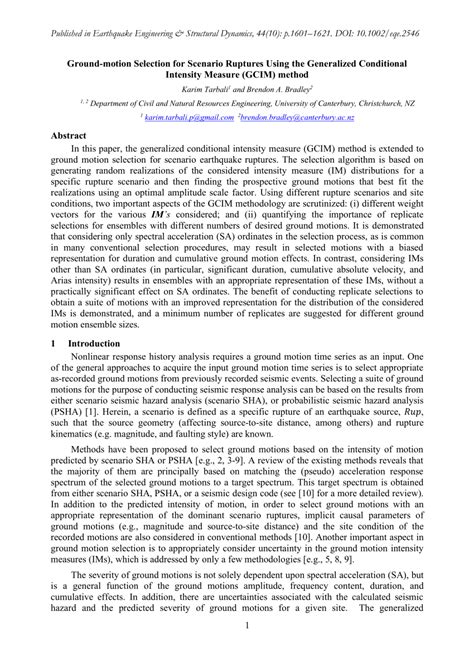 pdf ground motion selection for scenario ruptures using the generalised conditional intensity